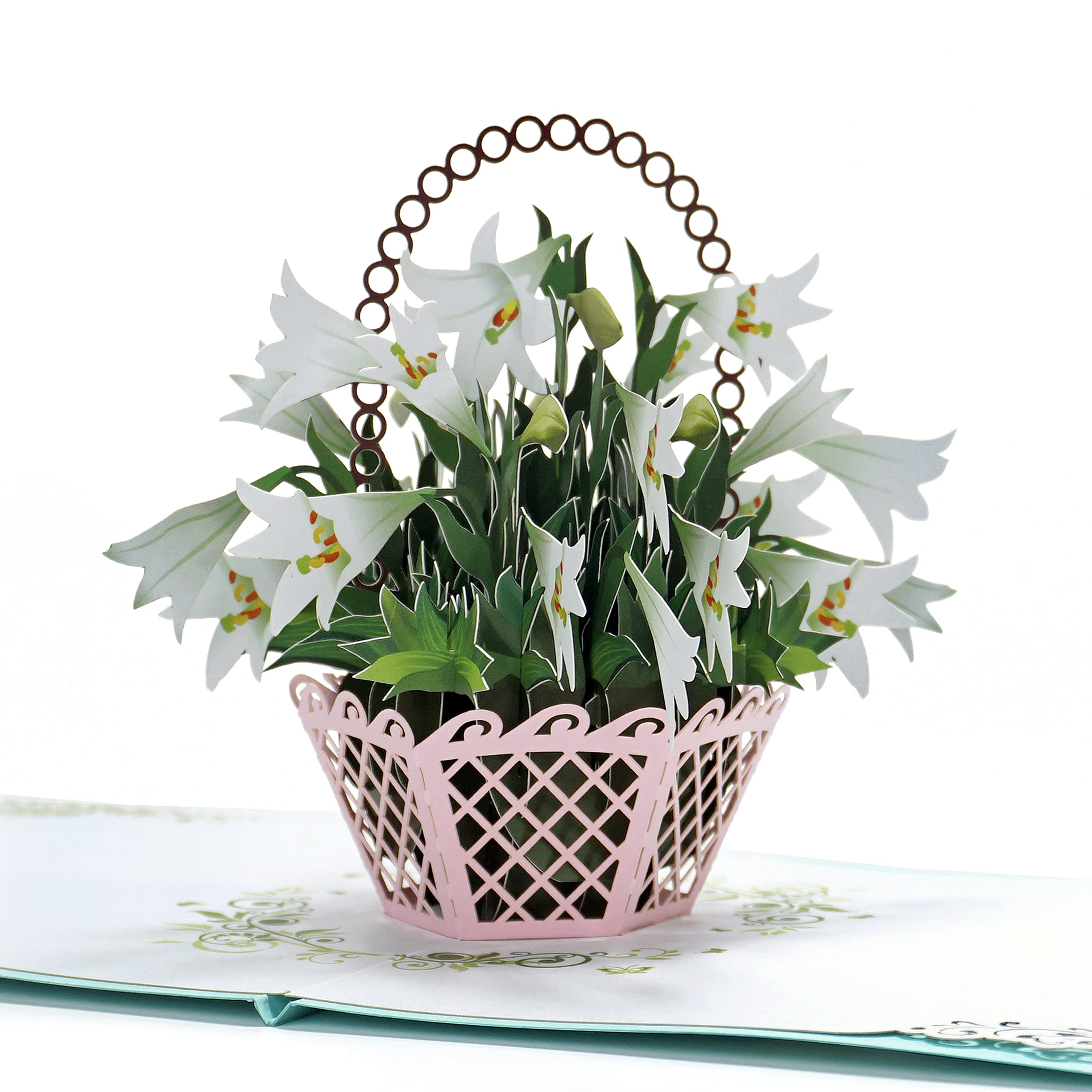 CUTPOPUP Birthday Card Pop Up, Mother's Day, 3D Greeting, Thank You Card (White Lily Flowers Basket)