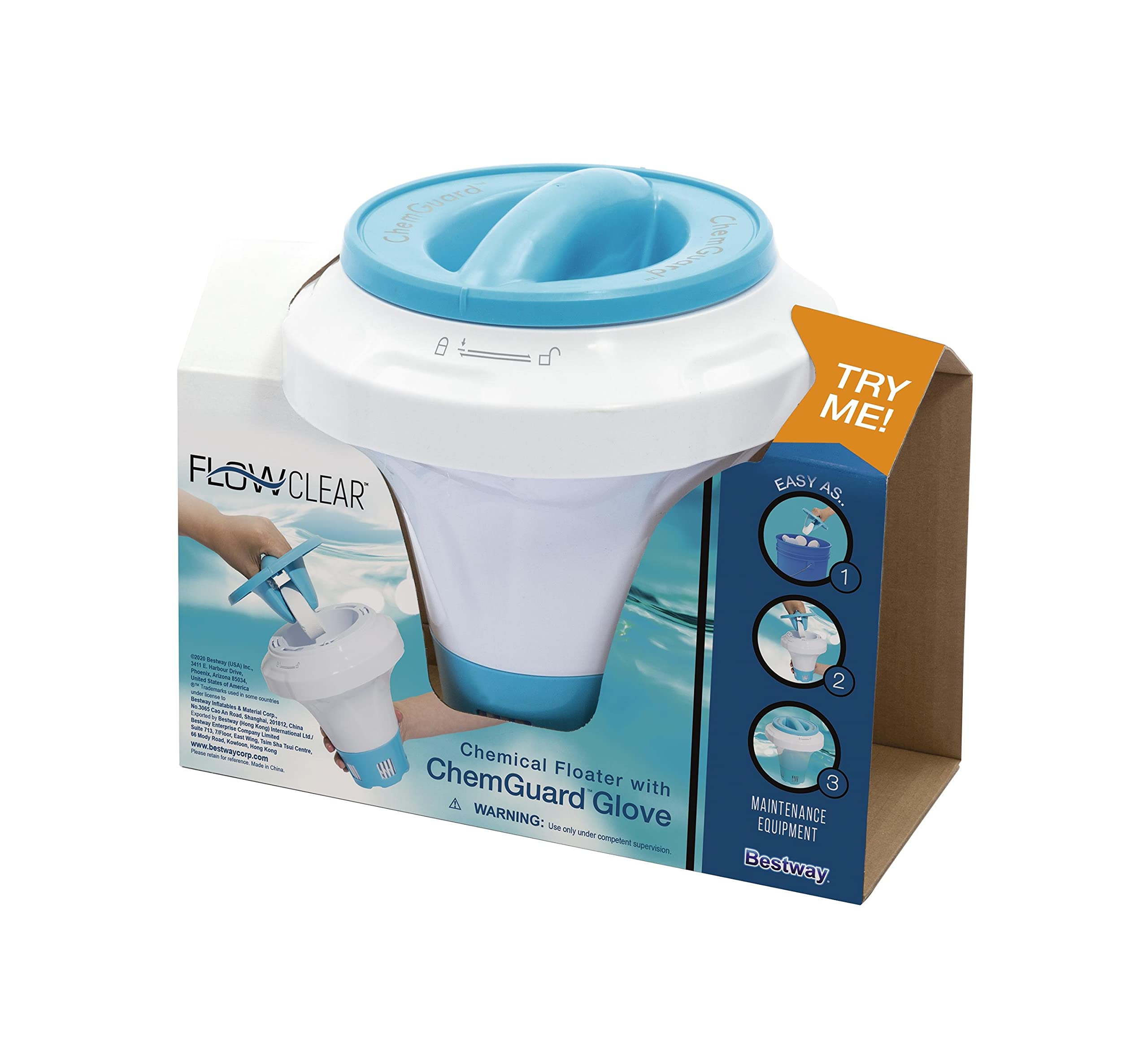 Flowclear Floating Pool Chemical Dispenser with ChemGuard Glove