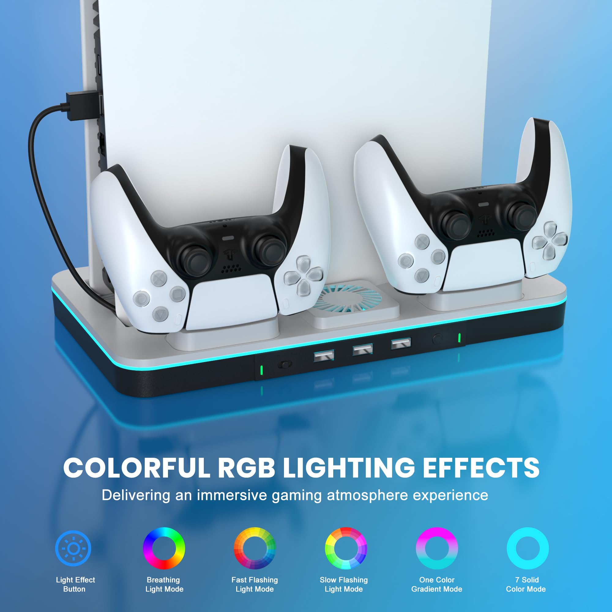CODOGOY Upgraded PS5 Cooling Stand with Controller Charger, Cooling Station for PS5 Disc & Digital Editions, 2 Levels Adjustable Fans Speed, PS5 Charging Docking Station with 3 USB Ports (Black)