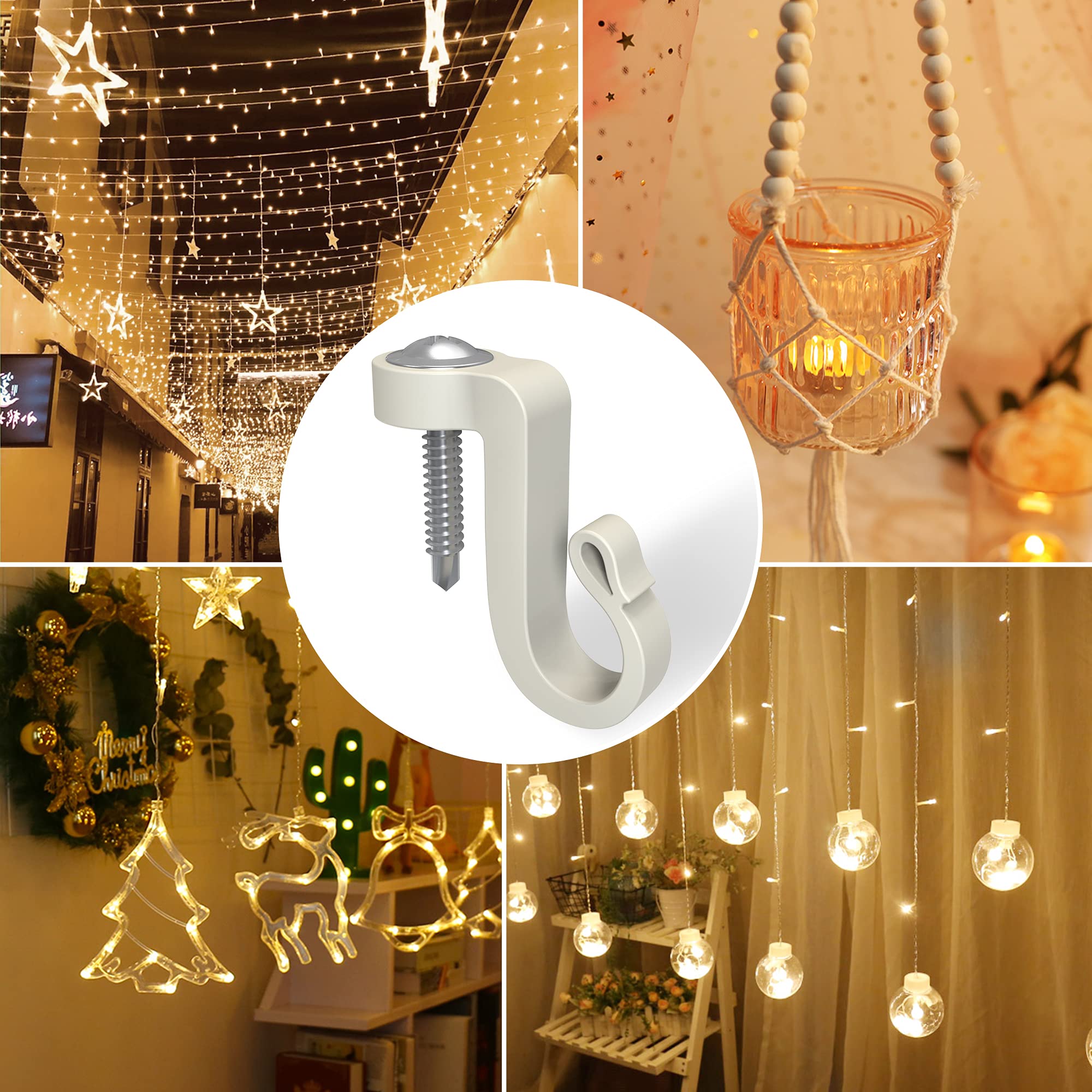 Monliful Pack of 48 Q Hanger Screws in Hooks Christmas Light Hooks,Outdoor Hooks for String Lights and Fairy Lights and Garage New Year Party Outdoor Easy Release Wire