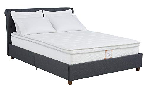 DHP Carmela Luxurious Upholstered Linen Platform Bed wih Wooden Slat Support, Button Tufted Headboard, Full Size - Grey Linen