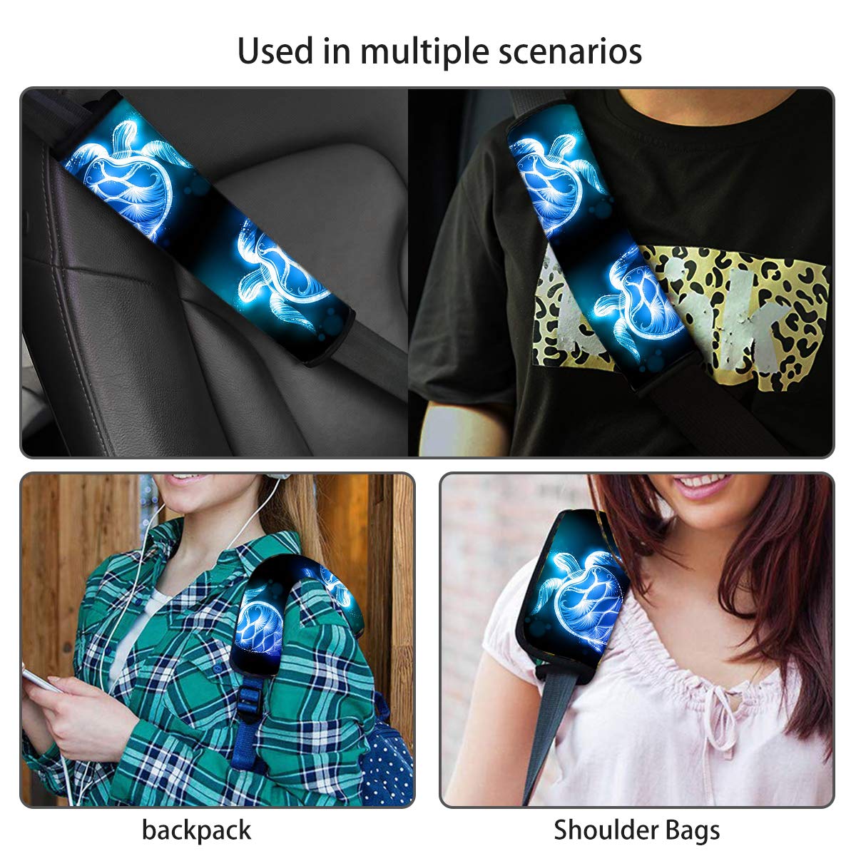 Deeprinter Aqua Sea Turtle Car Seat Belt Pads Covers Universal Auto Accessories Decor for Women Men