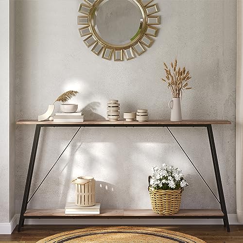 YATINEY 63" Console Table, Narrow Long Entryway Table, Industrial Skinny Sofa Tables, 2-Layer Hallway Table for Entryway, Display Table Behind Couch, Greige and Black CT16BG