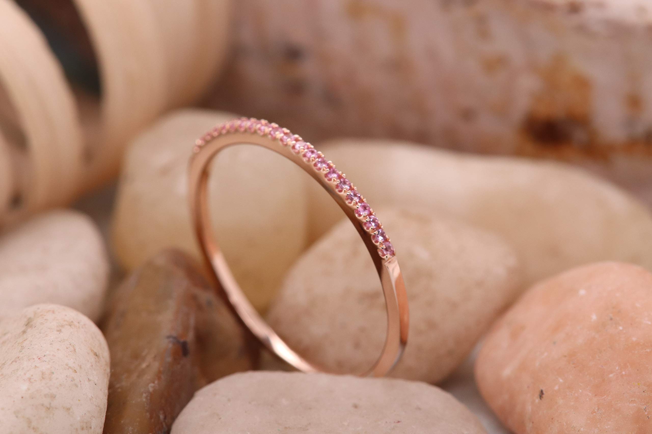 Dazzlingrock Collection 10K Round Pink Sapphire Ladies Anniversary Wedding Band Stackable Ring, Rose Gold, Size 7