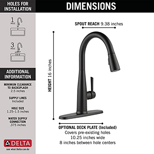 Delta Faucet Essa VoiceIQ Touchless Kitchen Faucets with Pull Down Sprayer, Smart Faucet, Alexa and Google Assistant Voice Activated, Kitchen Sink Faucet, Matte Black 9113TV-BL-DST