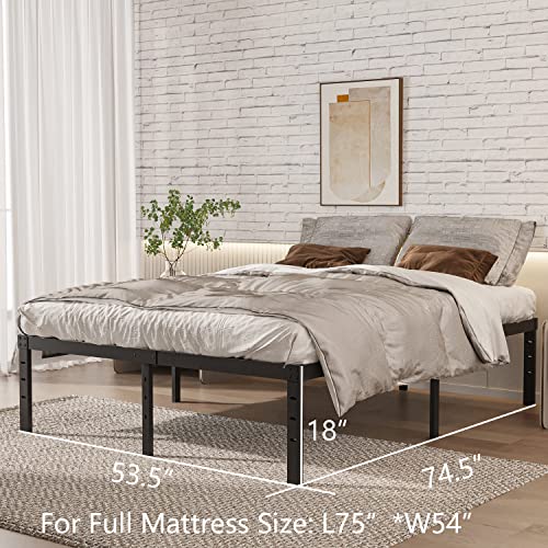 Oliway Full Bed Frame, 18 Inch Tall Metal Platform Bed Frame, Heavy Duty 3500lbs Steel Slat Support, Easy Assembly, Noise Free, No Box Spring Needed, Mattress Foundation, Underbed Storage Space