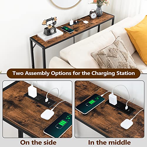 MAHANCRIS Sofa Table with Power Outlet, 43.7" Console Table with USB Ports, Behind Couch Table, Entryway Table for Living Room, Hallway, Foyer, Metal Frame, Adjustable Feet, Rustic Brown CTHR11E01Z1