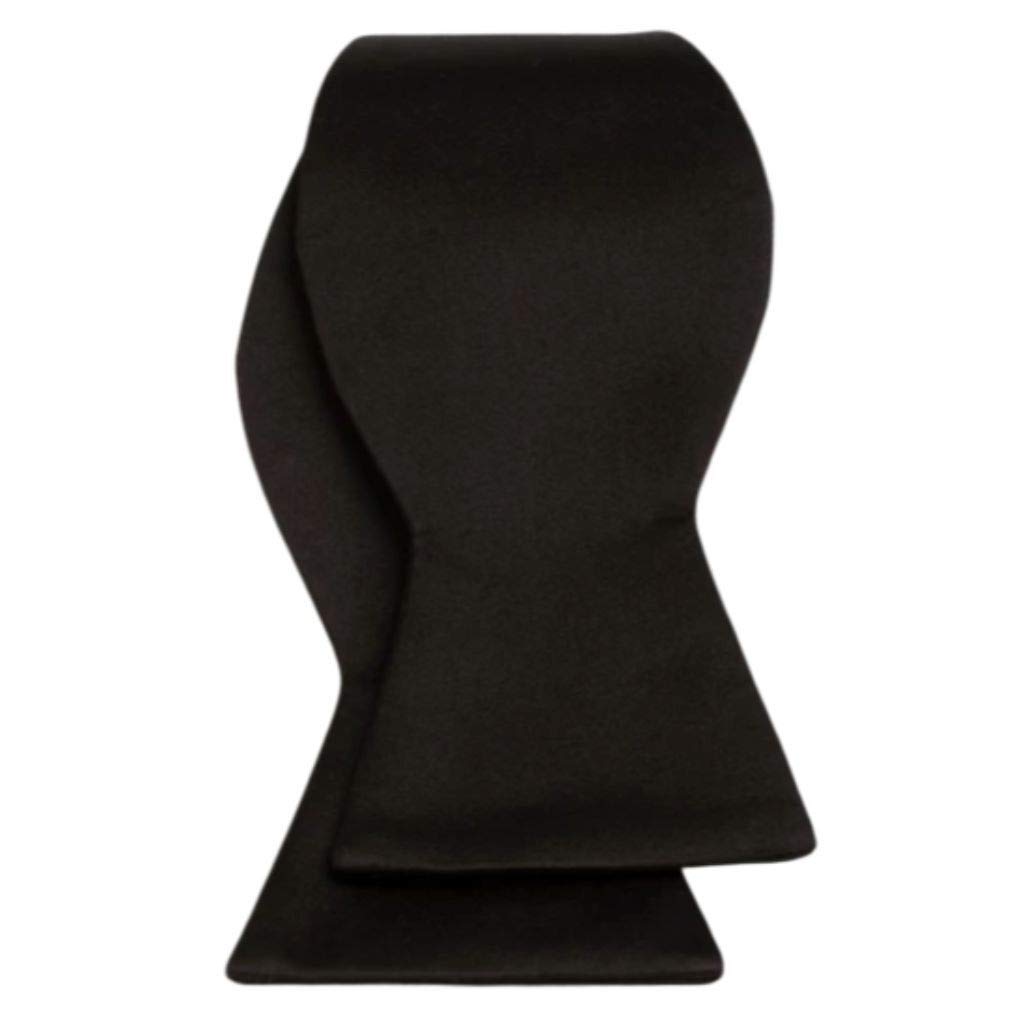 David Donahue Mens Classic Self Tie Silk Solid Black Luxury Tuxedo Formal Bow Tie, Black Satin (HT100001)