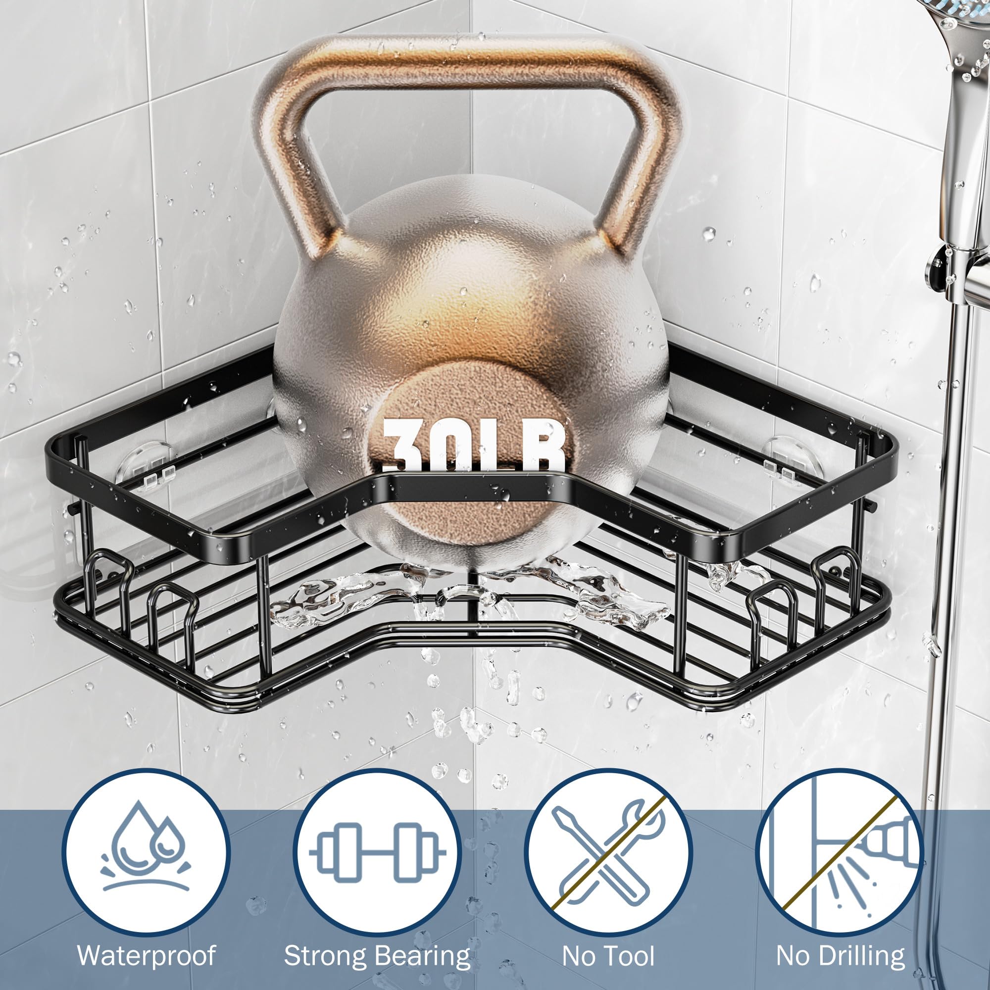 MAXIFFE 4 PCS Shower Caddy Adhesive Replacement, Shower Organizer Transparent Adhesive Strip, No Drilling Sticker Strip for Shower Caddy Organizer Shelves