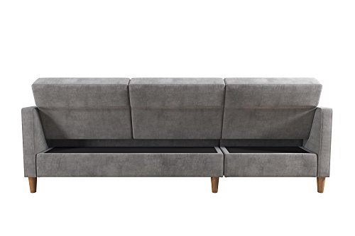 DHP Hartford Storage Sectional Futon with Interchangeable Chaise, Space-saving Design with Multi-position Back, Wooden Legs, Light Grey Chenille