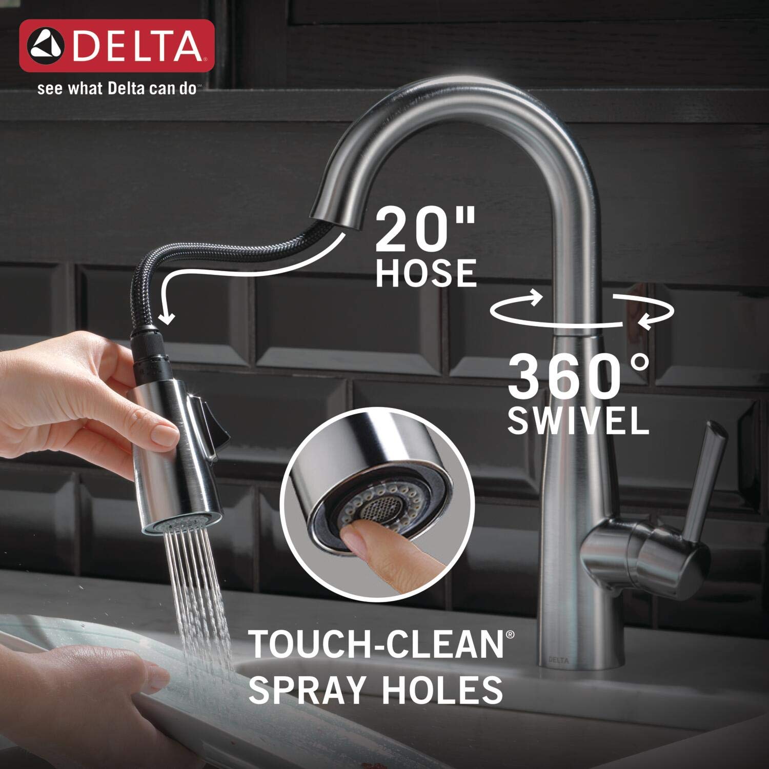 Delta Faucet Essa Bar Faucet Brushed Nickel, Bar Sink Faucet Single Hole, Wet Bar Faucets with Pull Down Sprayer, Prep Sink Faucet, Faucet for Bar Sink, Arctic Stainless 9913-AR-DST