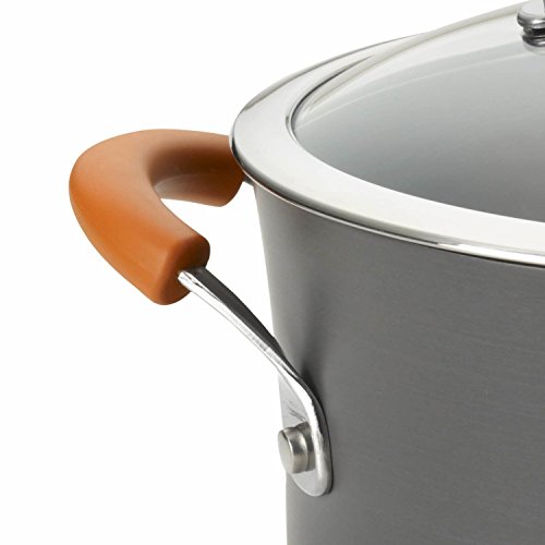 Rachael Ray Brights Hard-Anodized Aluminum Nonstick Cookware Set with Glass Lids, 10-Piece Pot and Pan Set, Gray with Orange Handles