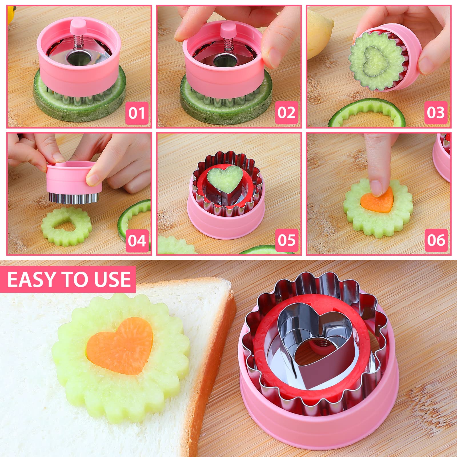 Heart Cookie Cutters Set,6 Pcs Uncrustables Maker Bread Cutters Heart Shapes DIY Cookie Cutters Fruit Vegetable Mold for Kids Boys & Girls Bento Lunch Box