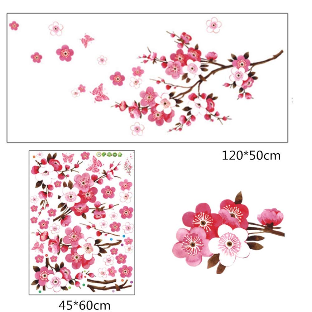 CREATIVE HOBBIES Peach Blossom Pattern Wall Sticker DIY Romantic Warm White Cherry Blossom Tree and Flower Wall Decal 3D Wall Art Stickers Murals Home Decor
