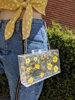 Transparent Floral Imprinted Acrylic Box Clutch