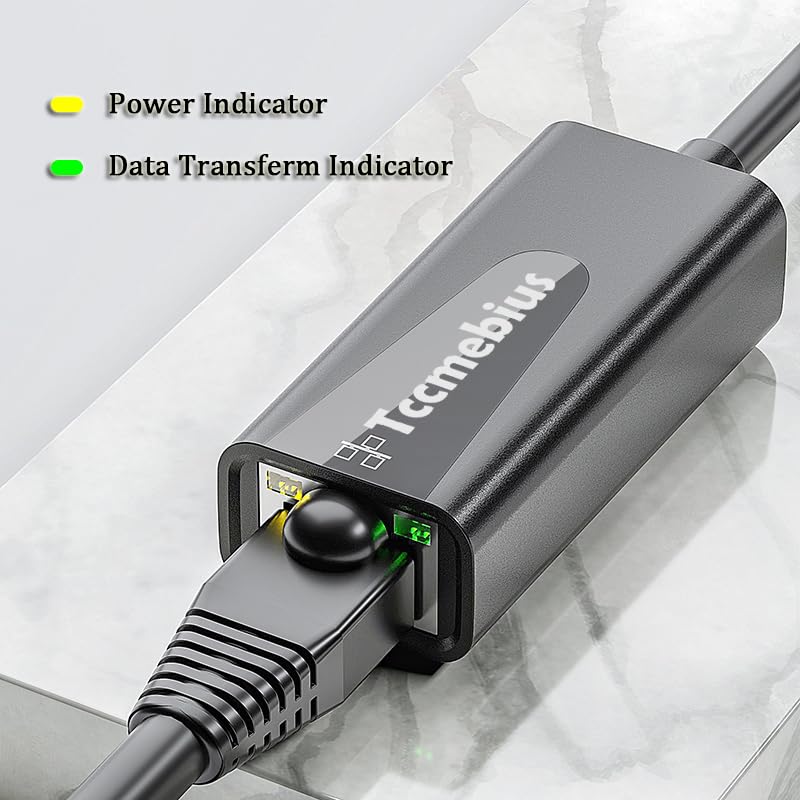 Tccmebius USB C to Ethernet Adapter, USB C to RJ45 10/100/1000 Network Gigabit Adapter for MacBook Pro/Air, iPad Pro, Dell XPS, Surface Book, Smartphone, Compatible Windows 7/8/10, Mac OS (TCC-S30C)