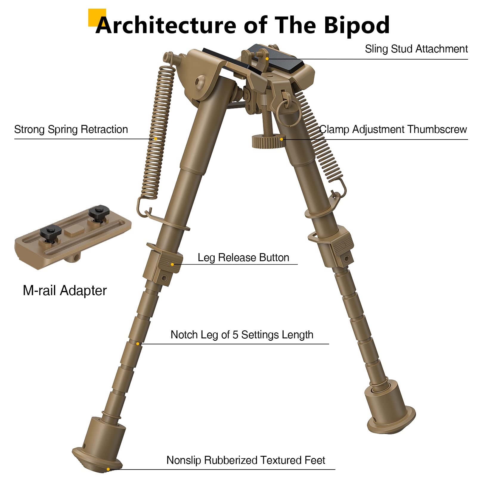 CVLIFE 6-9 Inch Bipod for Rifle Compatible with Mlok Sling Stud Bipod with Adapter for Hunting Rifle Bipod for M-Rails