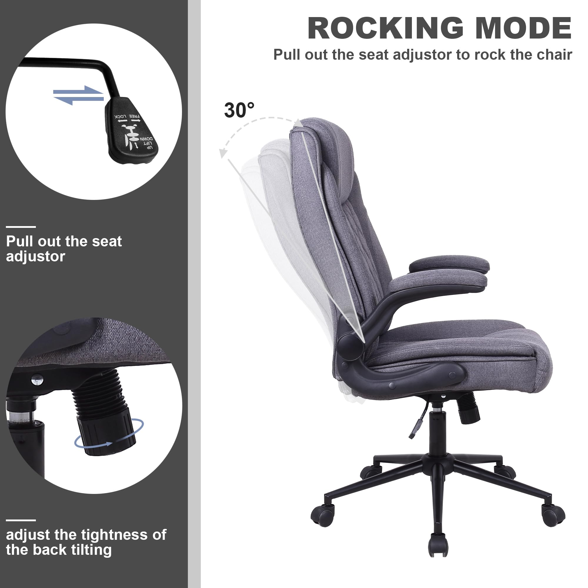 Executive Office Chair, Ergonomic Home Office Desk Chairs, Fabric Computer Chair with Lumbar Support, Flip-up Armrests and Adjustable Height,High Back Work Chair(7022) (7022-A)