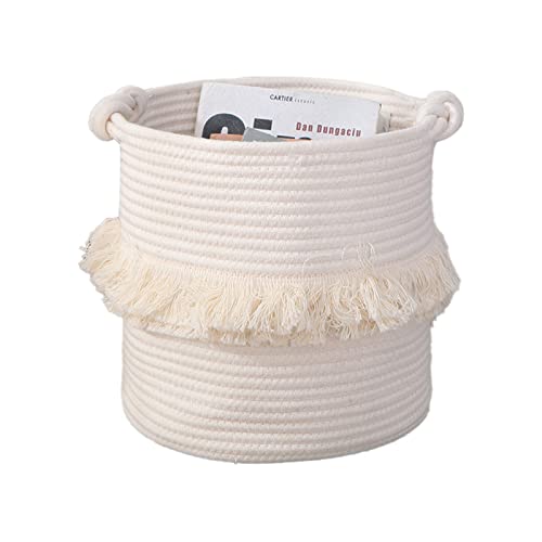 Cotton rope storage basket, woven storage basket, circular miscellaneous storage box, cotton thread with handle, dirty clothes basket, toy basket decoration, cotton rope basket