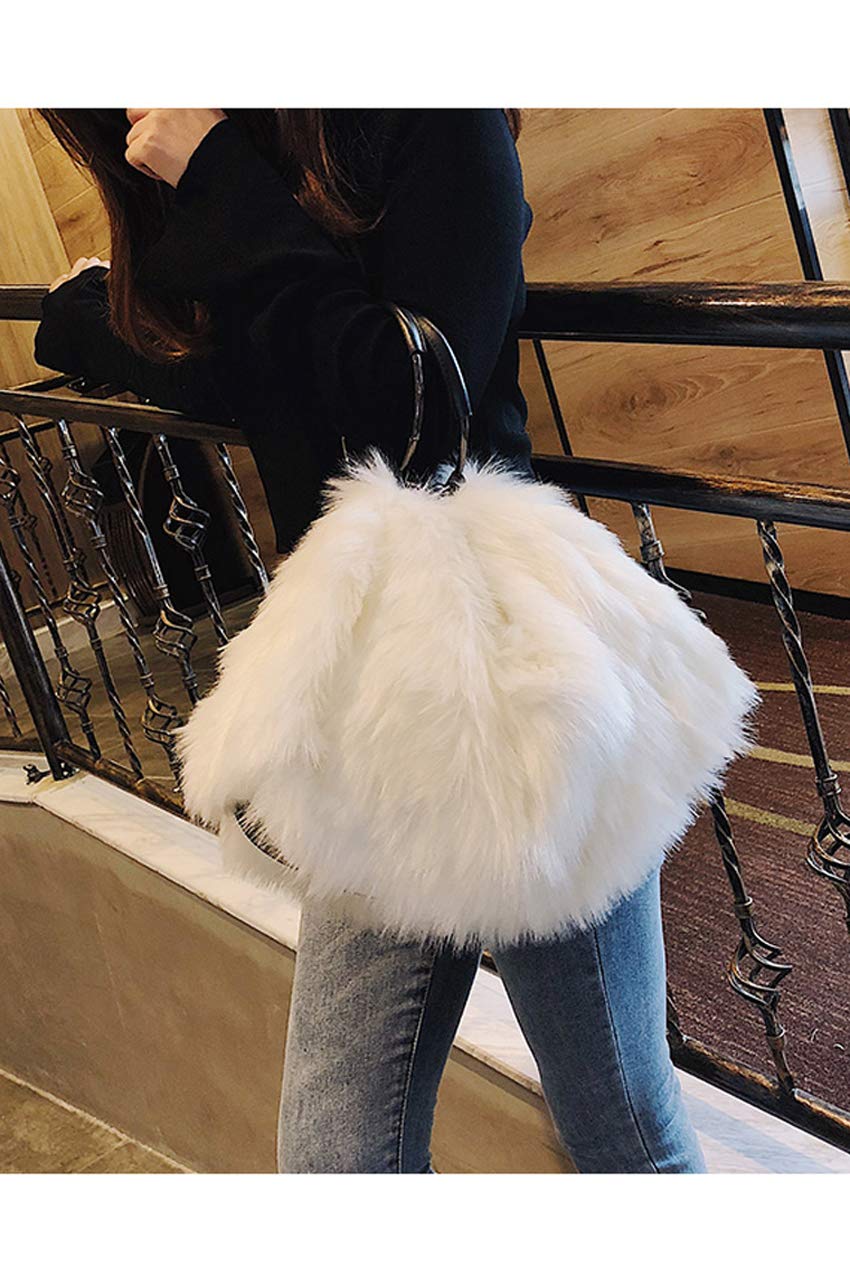 Ulisty Women Faux Fox Fur Shoulder Bag Furry Purse Fluffy Crossbody Bag Plush Top Handle Bag Handbag black