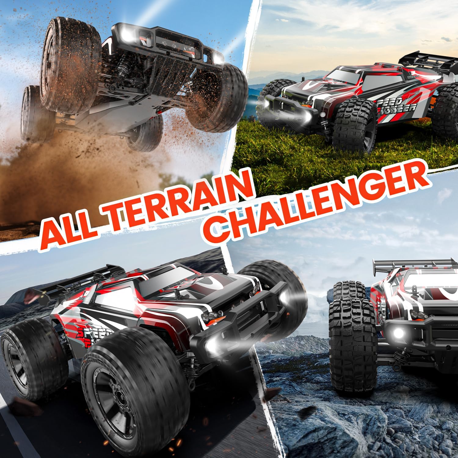 DEERC 9206E DIY Extra Shell 1:10 Scale Large RC Cars,48+ KM/H Hobby Grade High Speed Remote Control Car for Adults Boys,All Terrain 4WD 2.4GHz Off Road Monster RC Truck with 2 Battery for 40+ Min Play