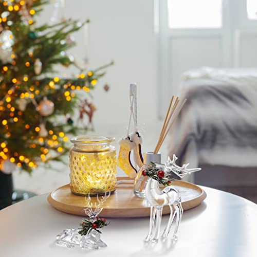 Queekay 2 Pcs Acrylic Christmas Reindeer Ornaments Clear Deer Figurine and Reindeer Table Top Decorations Holiday Table Centerpiece(Pretty Style)