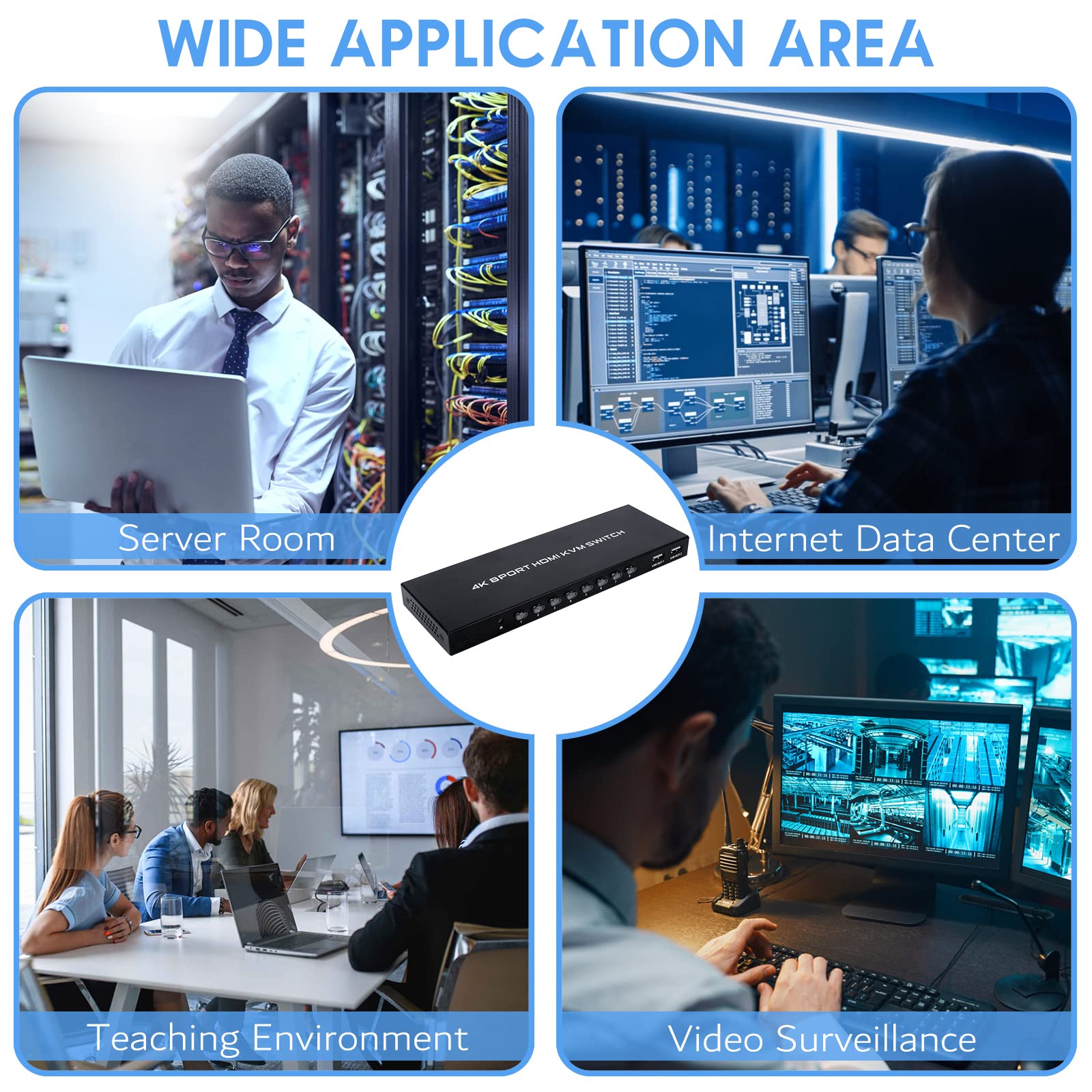 TCNEWCL 8 Port KVM Switch HDMI, 4K@30Hz 8 in 1 Out HDMI KVM Switch for 8 PC Sharing 1 HD Monitor and 4 USB Devices with IR Remote & 8 HDMI Cables