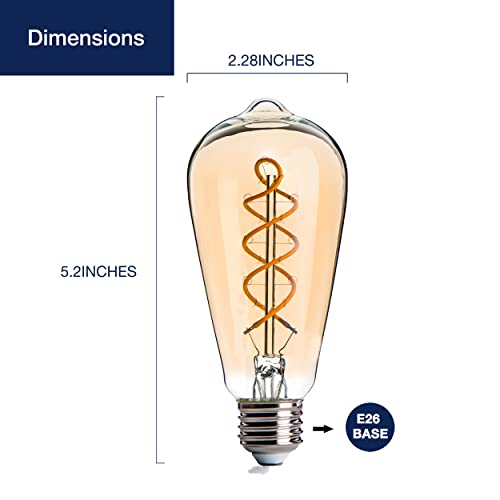 FLSNT 6 Pack LED Edison Bulbs, Dimmable ST19 LED Bulb, 2200K Amber White, E26 Base, 4W(40W Equivalent), 300LM, Amber Glass