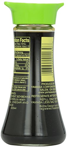 Yamasa Soy Sauce, Naturally Brewed Less Salt Low Sodium Preservative Free in Glass Dispenser, 5 fl oz (Pack of 1)