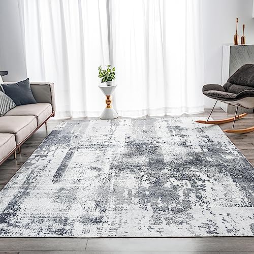 OMERAI Washable Rug 4'x6' Abstract Machine Washable Rugs Ultra-Thin Area Rugs for Living Room Non Slip Stain Resistant Modern Carpet for Bedroom Dining Room Office Kitchen Grey Rug Washable (Grey)