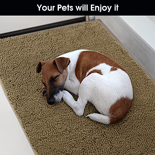 HOMEIDEAS Absorbent Chenille Door Mat Indoor, 24βx36β, Dirt Trapper Machine Washable Non Slip Throw Rugs for Entryway, Entrance, Mud Room, Thick Welcome Doormat, Taupe