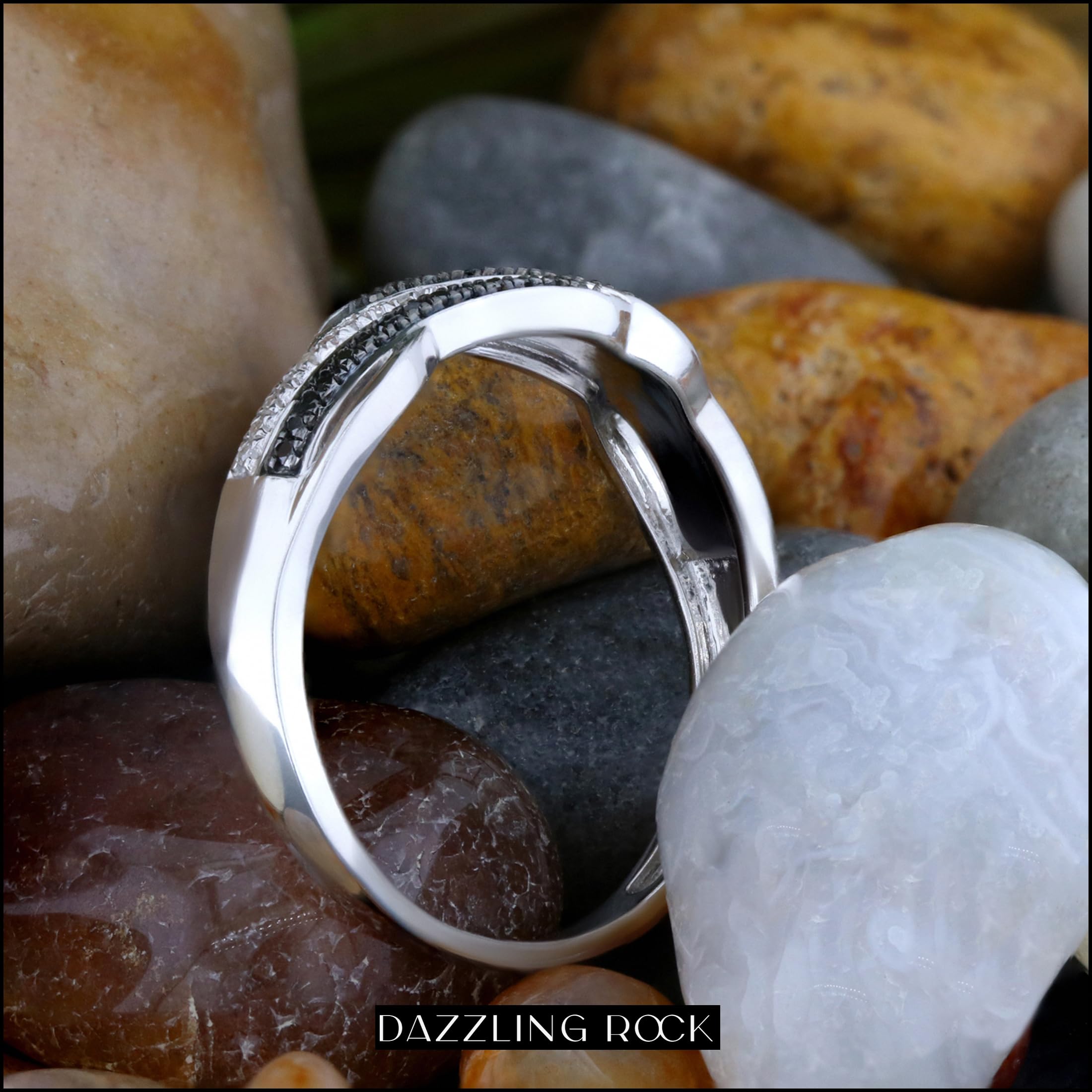 Dazzlingrock Collection 0.15 Carat (ctw) Round Black & White Diamond Women Swirl Cocktail Right Hand Ring, 10K White Gold, Size 6.5