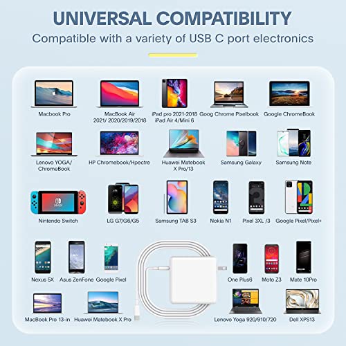 Mac Book Pro Charger - 118W Power Adapter Compatible with USB C Port MacBook Pro & MacBook Air 13, 14, 15, 16 inch, New ipad Pro and All USB C Device, 7.2ft USB-C to C Charge Cable