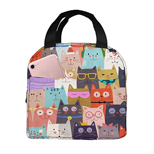 Majoug Cat Colorful Portable Lunch Bag Woman Waterproof Tote Shoulder Bags Small Handbags Purses Lunch Box,Shopping Office/Picnic/Travel/Camping