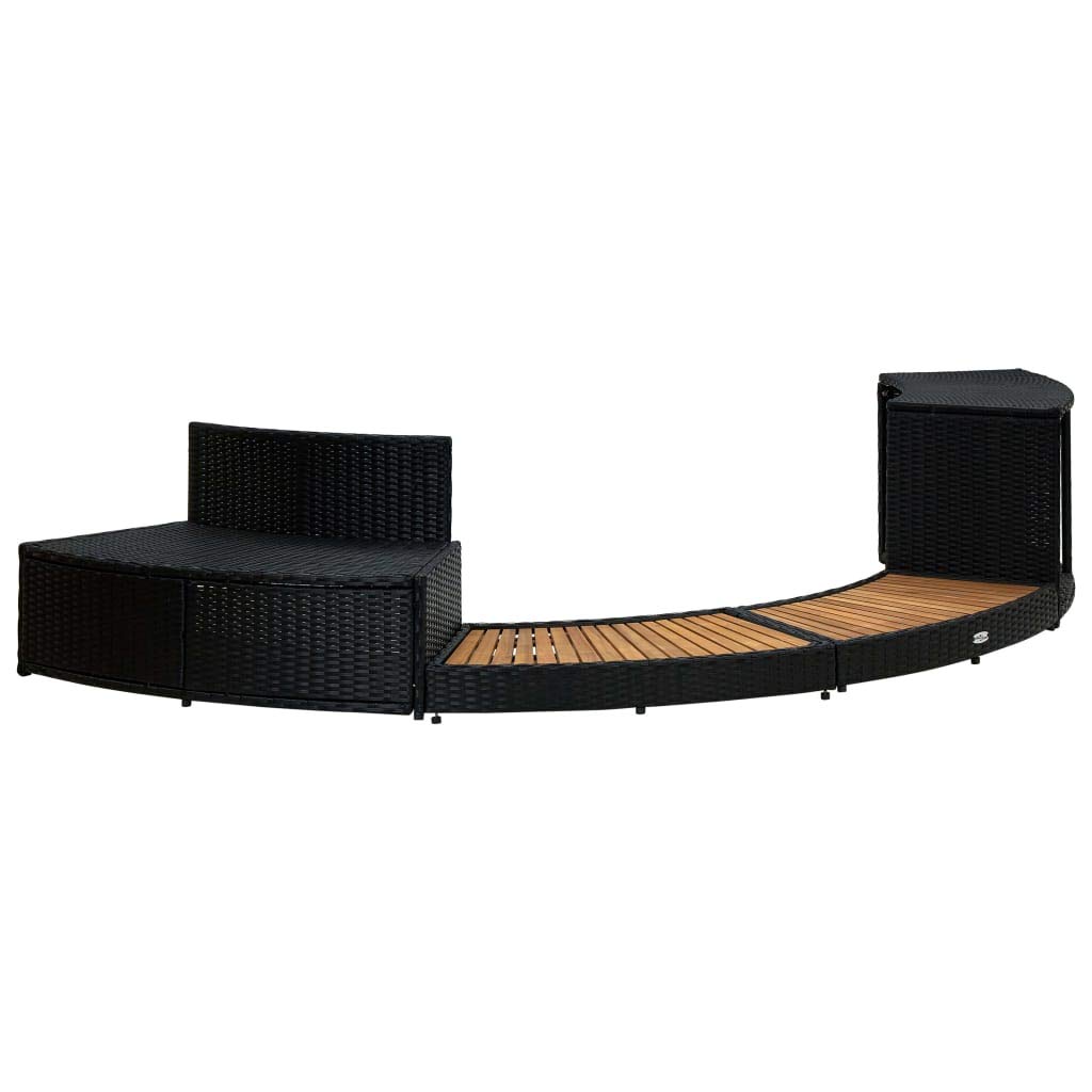 vidaXL Spa Surround - Black Poly Rattan and Acacia Wood - Chic and Modern Design with Built-in Storage, Mini Sofa and Comfort Cushion
