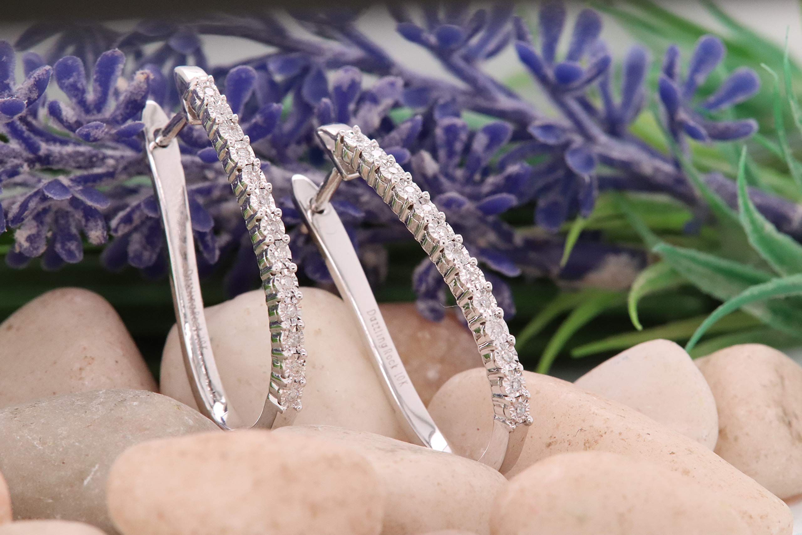 Dazzlingrock Collection 0.13 Carat (ctw) Round White Diamond Ladies Hoop Earrings, 10K White Gold