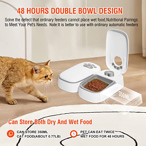 Madaotor Automatic Cat Feeders,Digital 2 Meals Auto Wet Food Pet Feeder for Dog & Cat,Dry or Semi-Moist Pet Food Dispenser with Timer,48 Hour Timed,Tamper Resistant Design