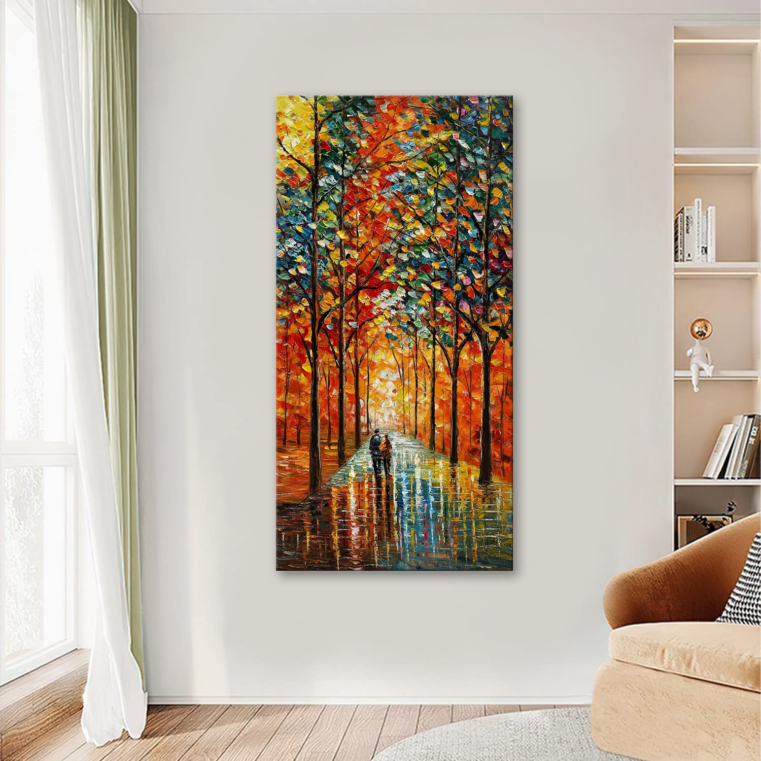 Creespi Hand Painted Landscape Oil Painting Wall Art 24x48 inch,Contemporary Abstract Textured Tree Wall Paintings for Wall Decorations