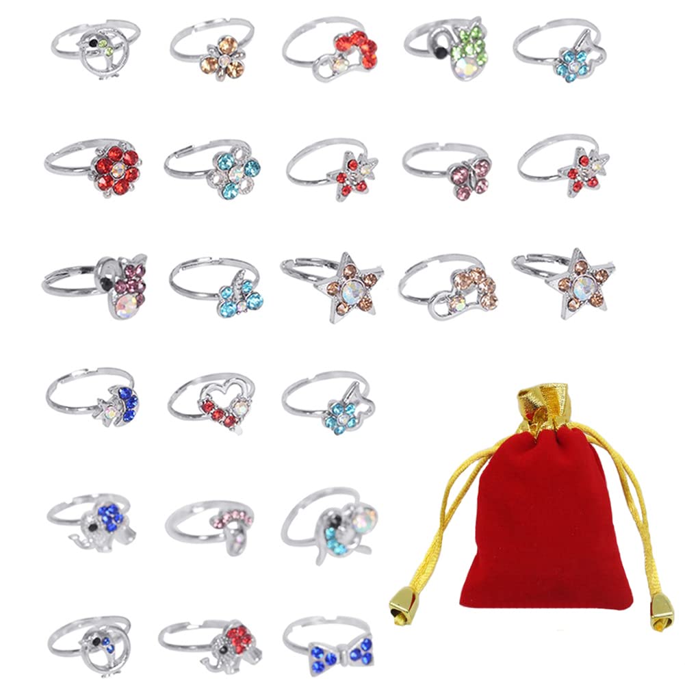 Cren 20pcs Children Kids Girls Crystal Adjustable Rings With Cute Animals