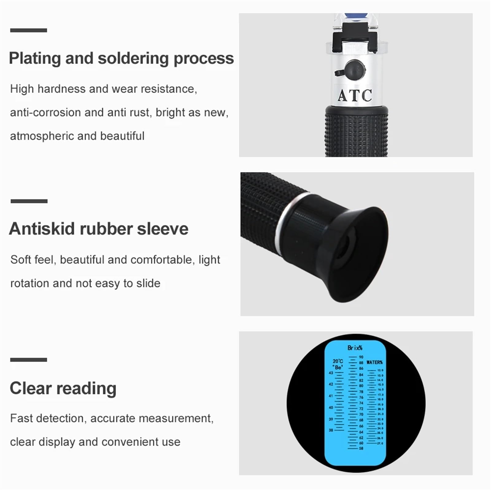 KYKYK Refractometer, 3 in 1 Honey Refractometer Brix 58~92% Hand Held ATC for Honey Moisture Brix and Baume Tester for Honey Moisture Brix and Baume for Fruit, Homebrewing, Juice, Vegetables