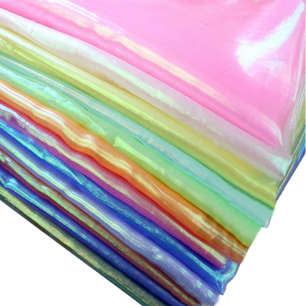 Tong Gu 59 x 39 inch Sheer Organza Fabric Voile Glitter Tulle Iridescent Mesh Wedding Costume Curtain DIY (Light Green)