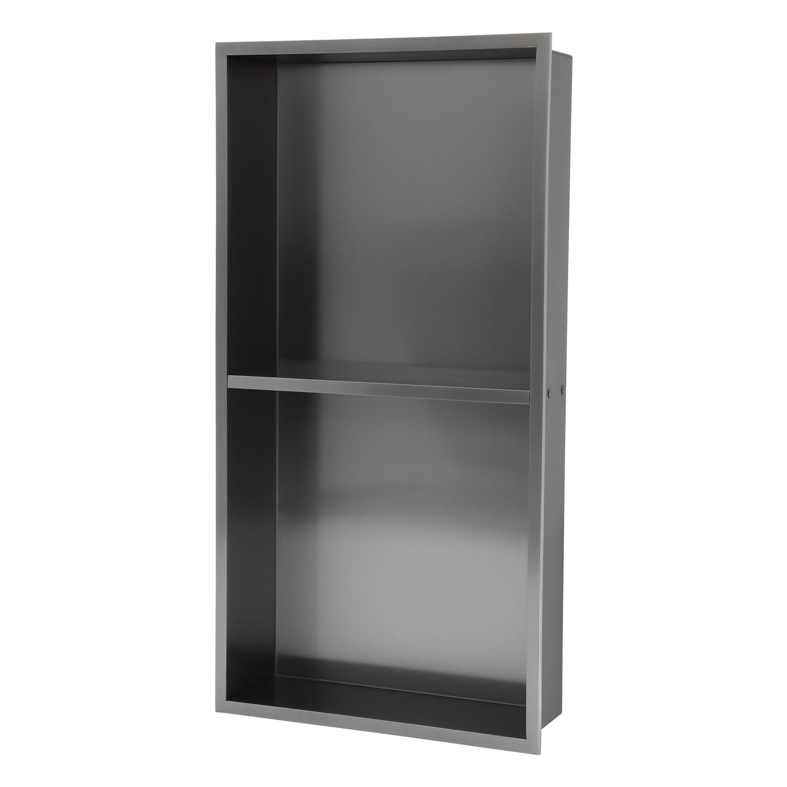 Lofeyo 12"x24" Stainless Steel Shower Niche Single Shelf Bathroom Wall Niche Brushed Nickel In-Wall Organizer for Soap and Accessories Horizontal Use