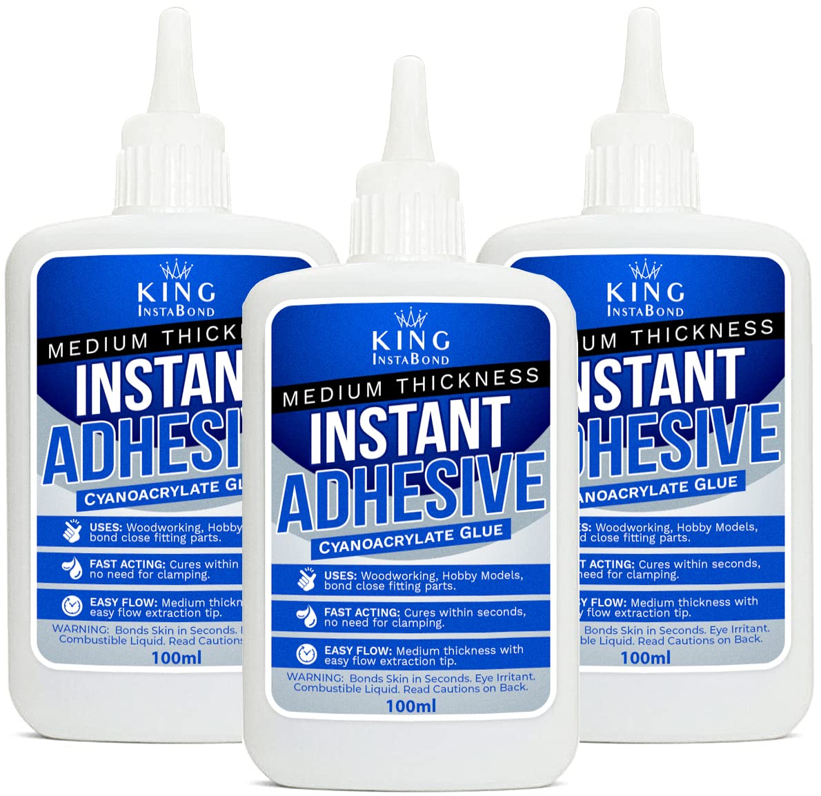 Cyanoacrylate Adhesive Super Glue - Medium Viscosity CA Glue for Wood, Plastic, DIY Crafts, Metal, etc. Cyanoacrylate Glue for Woodworking - 100ml - 3.5oz (3 Bottles)