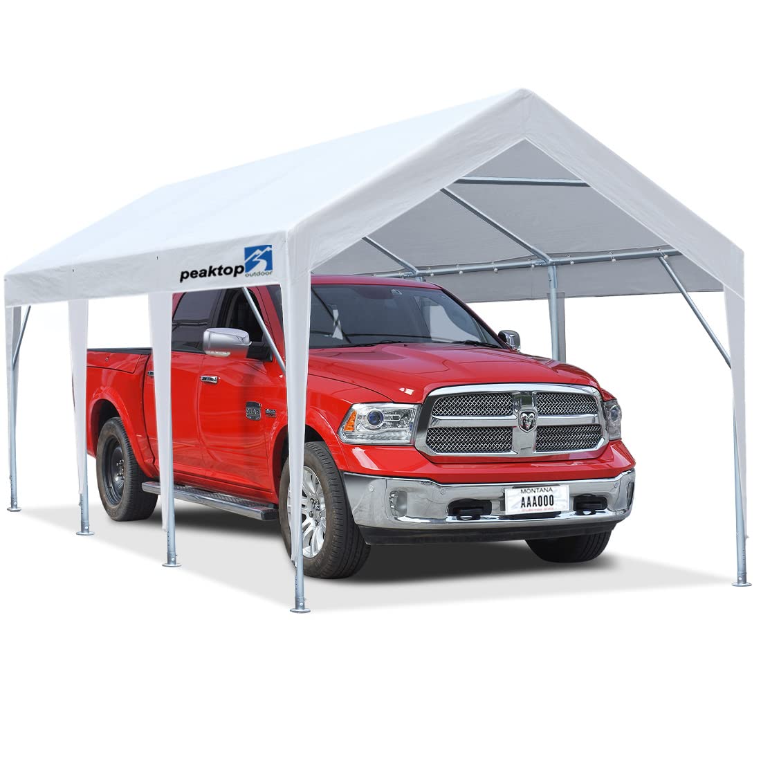 PEAKTOP OUTDOOR 12'x20' Heavy Duty Carport, Portable Car Canopy, Garage Tent, Boat Shelter with Reinforced Triangular Beams and Ground Bar, Grey