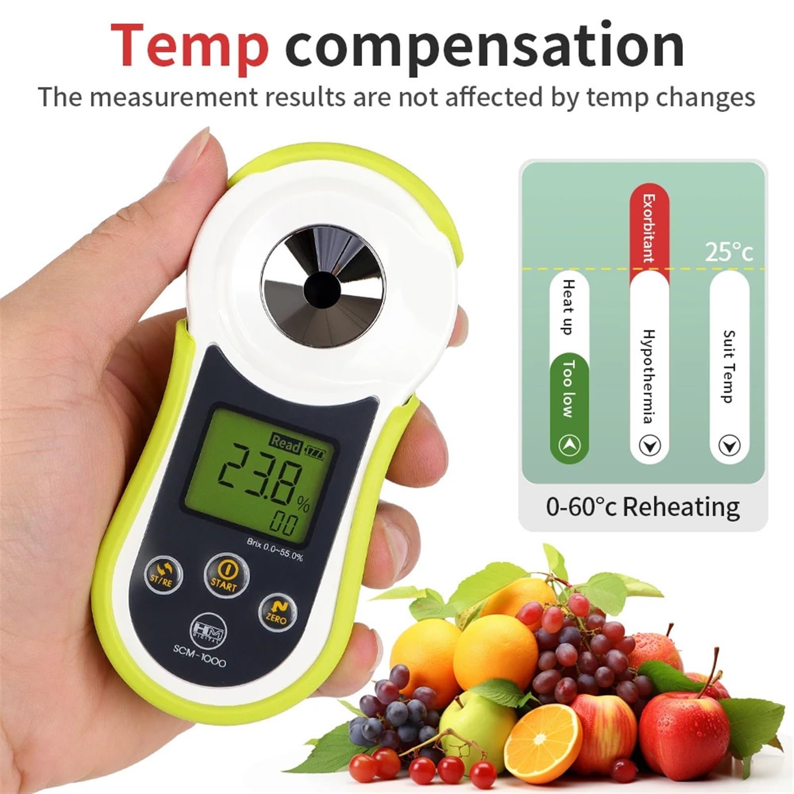 KYKYK Refractometer, Digital Refractometer Brix Meter Sugar Content Measuring Instrument Fruit Juice Beverage Wine Beer Sugar Detector 0-55% Range for Fruit, Homebrewing, Juice, Vegetables