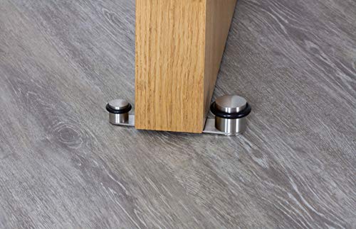 EVI | Rotating Doorstop | for Doors up to 2.75'' Thick | Black Rubber | Stainless Steel Matte Finish | Includes Screw + Anchor | Mod I-152