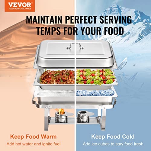 Mophorn Chafing Dish Buffet Set, 8 Qt 2 Pack, Stainless Chafer w/ 2 Full & 4 Half Size Pans, Rectangle Catering Warmer Server w/Lid Water Pan Folding Stand Fuel Tray Holder Clip