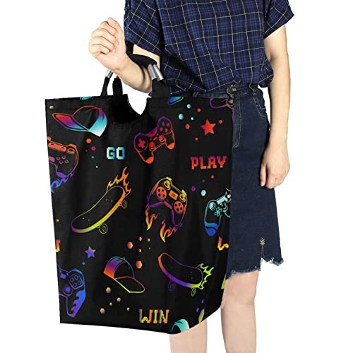 Kigai Gamepad Skateboard Laundry Hamper Large Waterproof with Handle Laundry Baskets Foldable Lightweight Durable Store Basket for Bathroom Bedroom