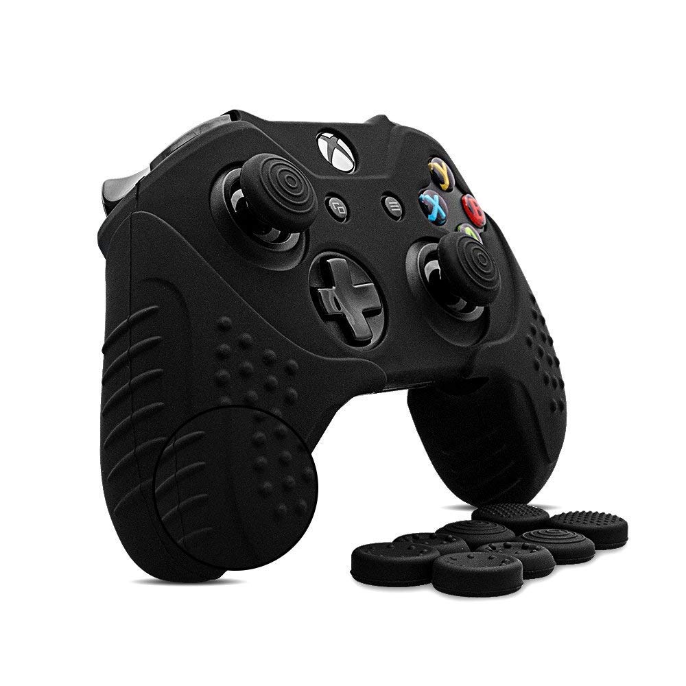 Cybcamo Silicone Skin Cover Grip Set for Xbox One X & One S Controller, Anti-slip Protector Case for Microsoft Xbox 1 Controller with 8 Thumbstick Caps (Black)