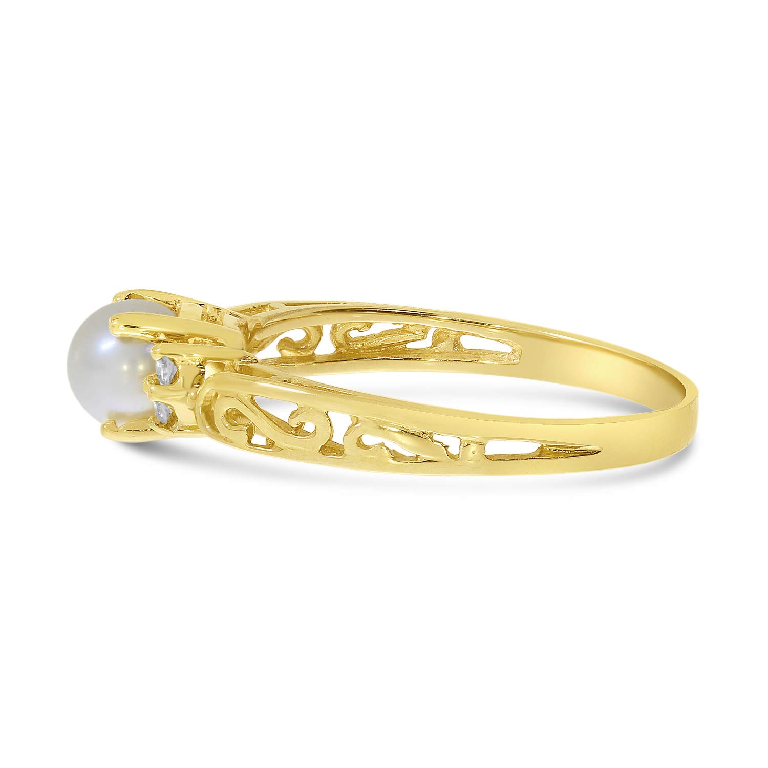 Direct-Jewelry 14k Yellow Gold Freshwater Cultured Pearl And Diamond Filagree Ring (Size 7)